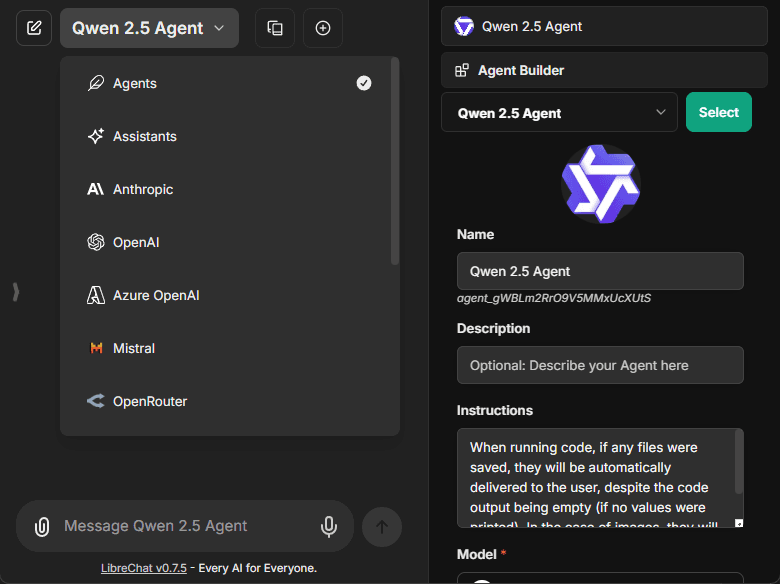 The creation form includes: